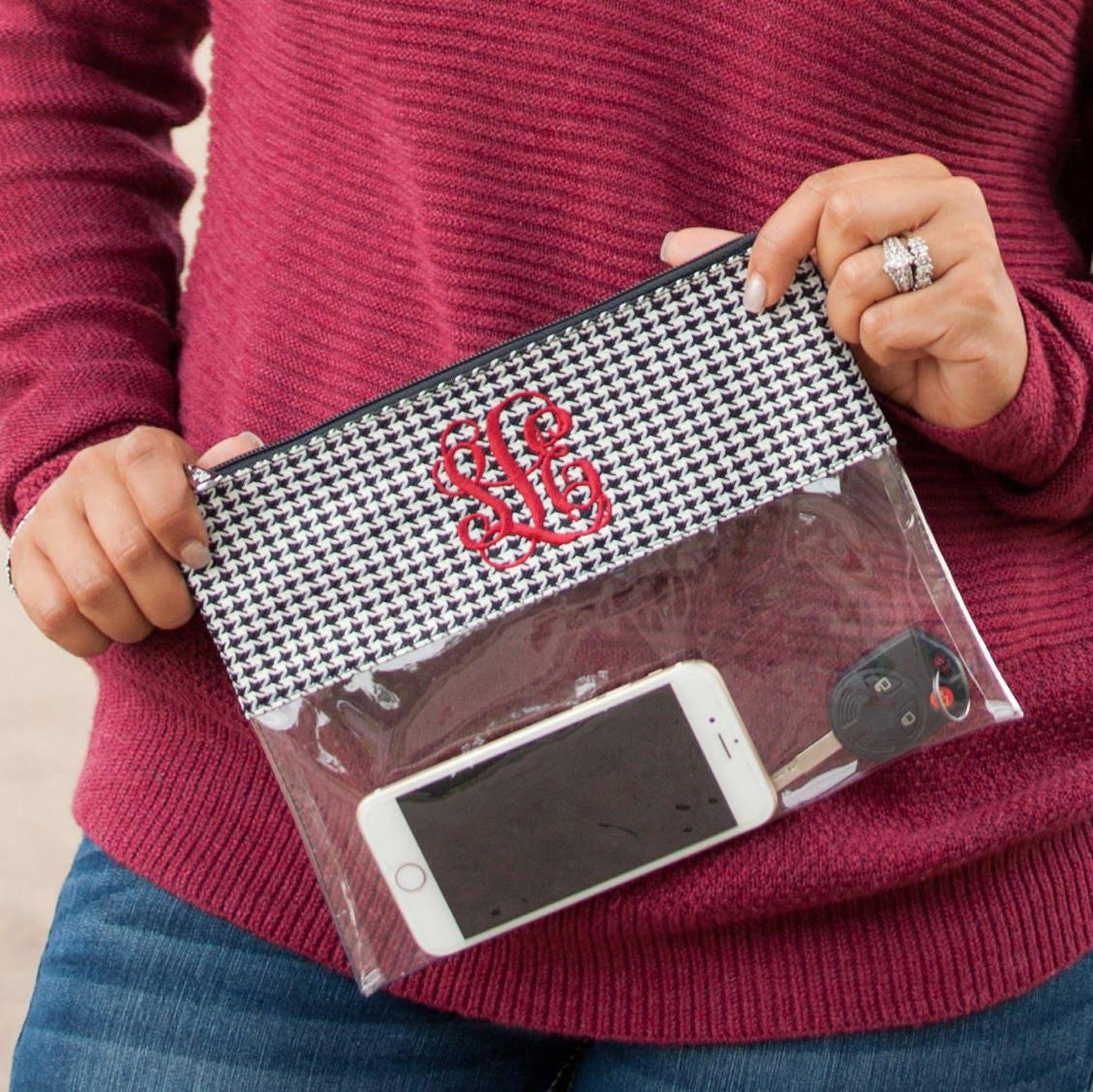 Monogram Clear Wristlet, Stadium Purse, Clear Stadium Bag, Personalized ...