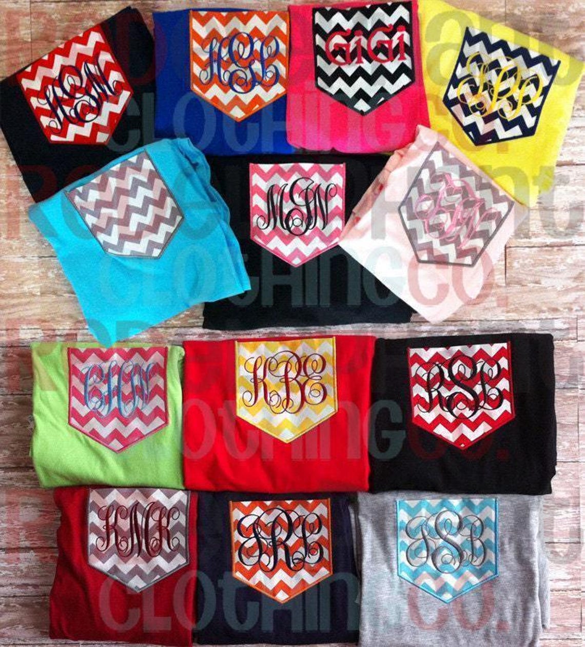Chevron Pocket Tee for Ladies, Monogram Pocket Shirt for Adults ...