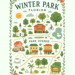 Winter Park Florida Map Art Print: Park Avenue Illustration (digital ...