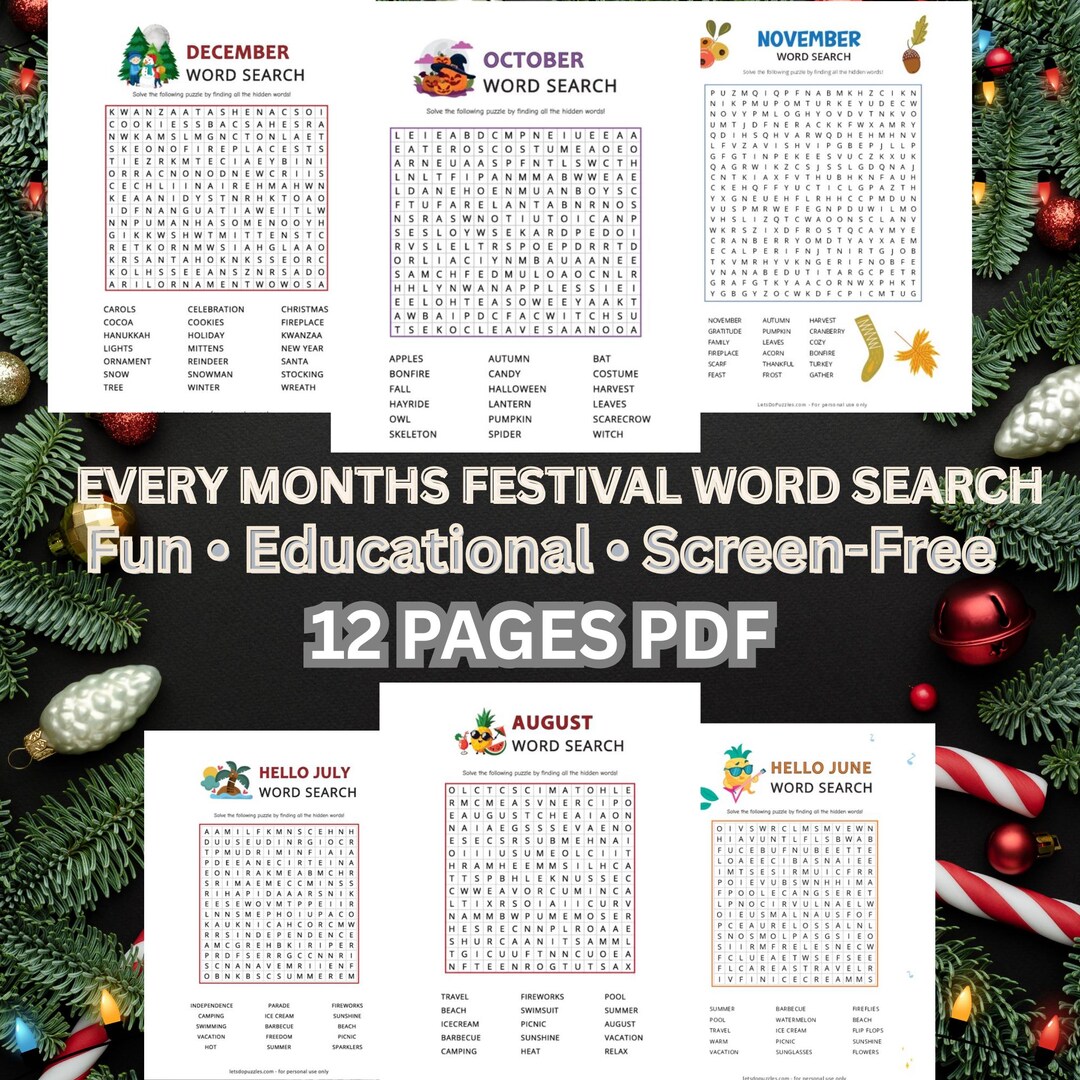 Monthly Word Search Printable Bundle | Fun & Educational Monthly ...