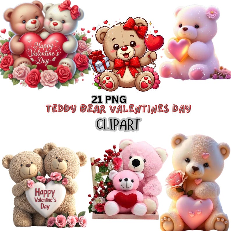 Valentine Teddy Bear Clipart | Cute Love Bear PNG | Romantic Heart ...