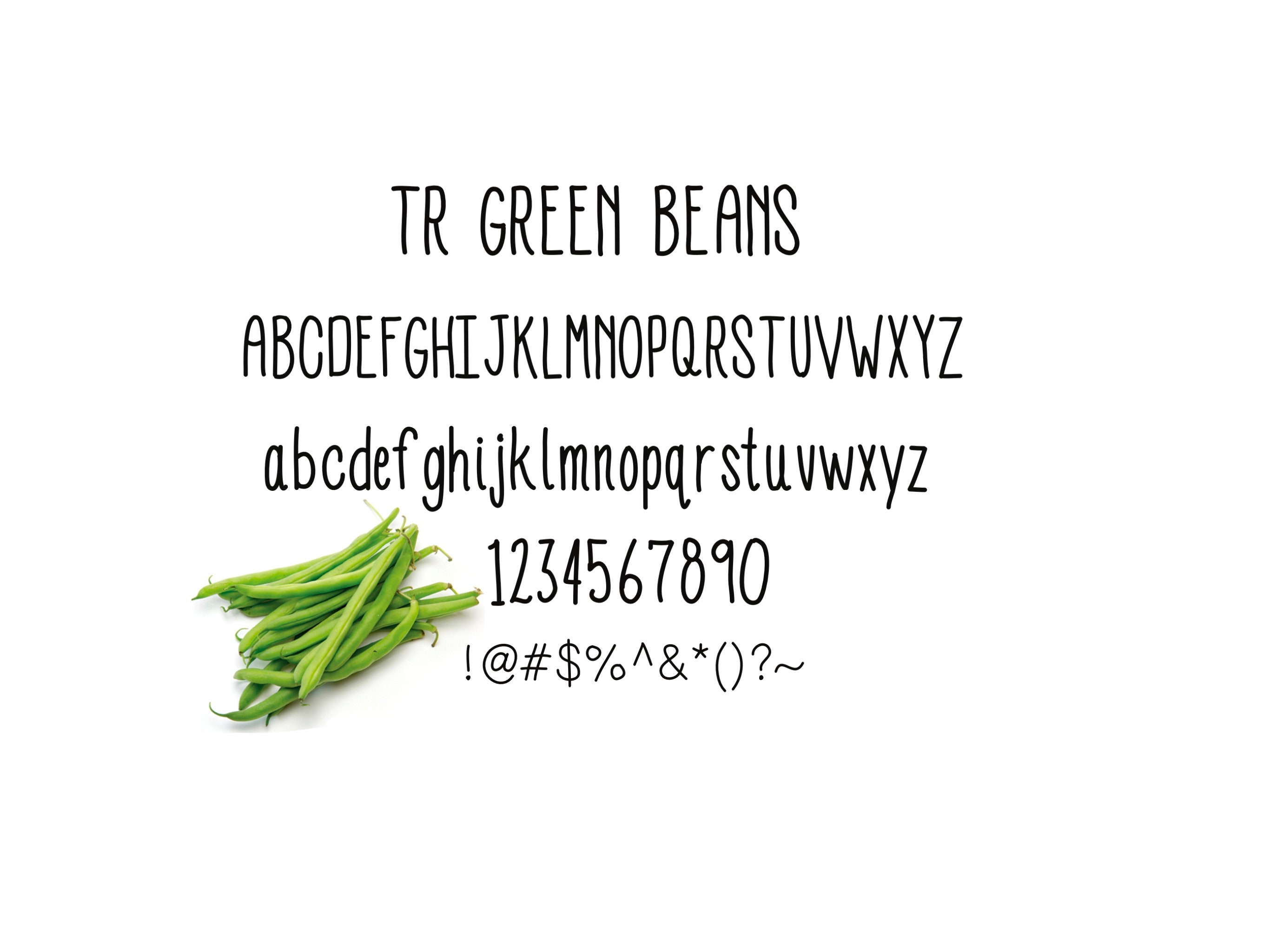 Green Beans Handwritten Font: Tall, Thin Letters (TTF Digital Download ...