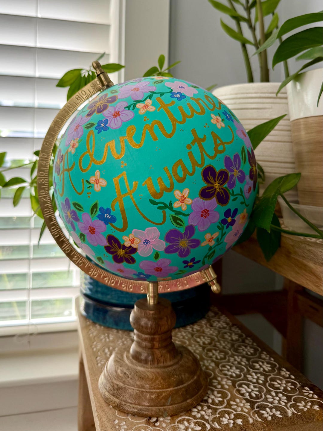 Repurposed Floral “adventure Awaits” Hand Painted 9 Inch Globe - Etsy