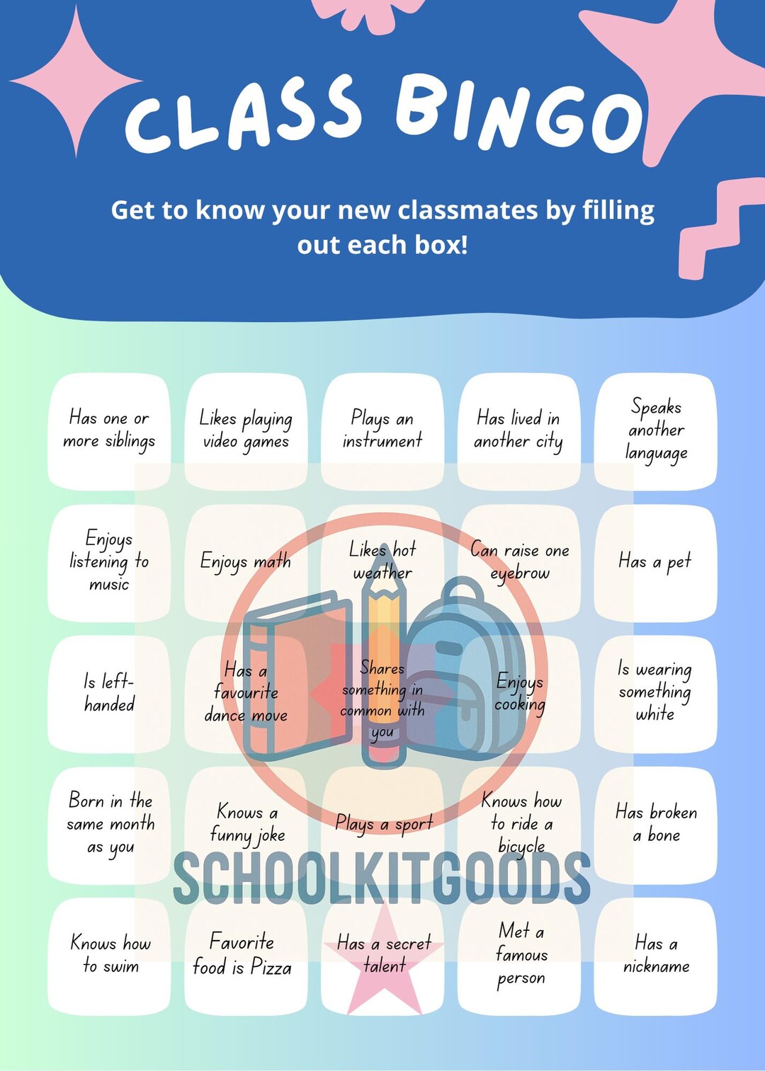 Classmate Bingo: Back to School Icebreaker - Etsy