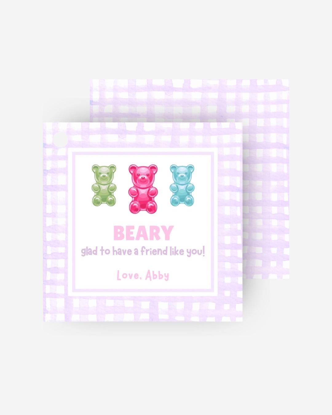 Valentine’s Day Gummy Bear Custom Gift Tags for Kids, Students, Class ...