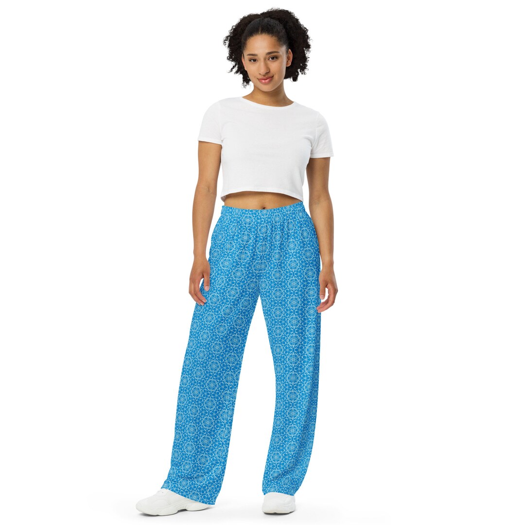 Bright Cerulean Blue Unisex Wide-leg Pants; Loose Fit, Soft; Delicate ...