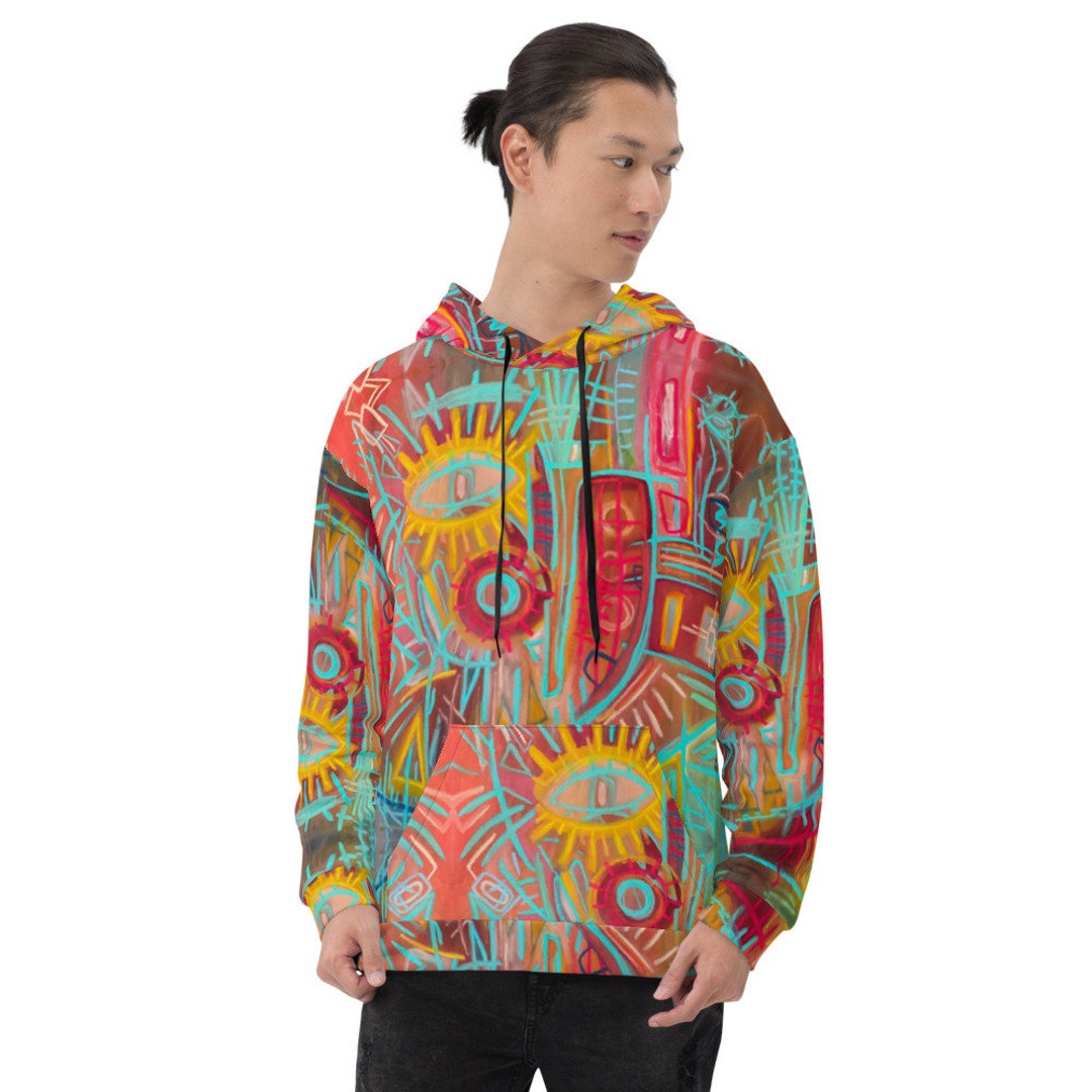 Recycled Hoodie, Abstract Primitive Art Hoodie, "you Are Here ...