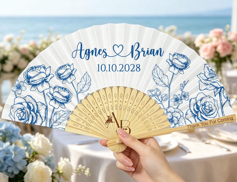 Elegant Initial Wedding Hand Fans, Flora Wedding Bamboo Fans, Bridal ...