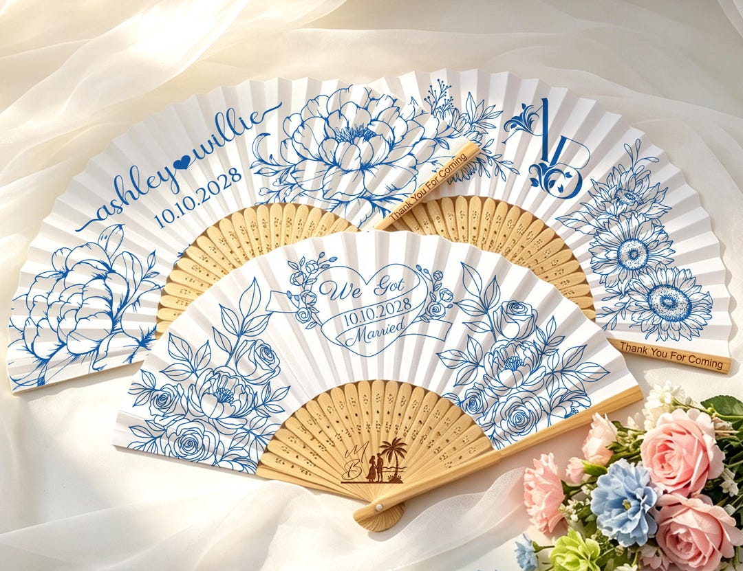 Elegant Initial Wedding Hand Fans, Flora Wedding Bamboo Fans, Bridal ...