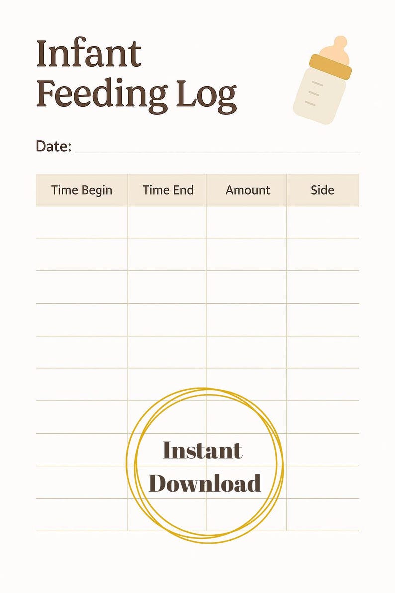 Infant Feeding Log Printable | Baby Breastfeeding & Bottle Tracker ...