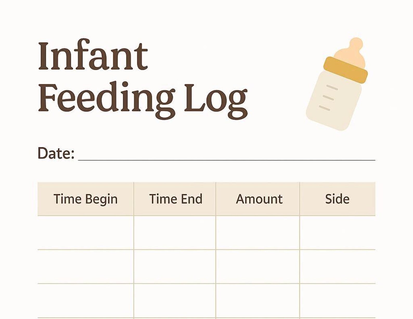 Infant Feeding Log Printable | Baby Breastfeeding & Bottle Tracker ...