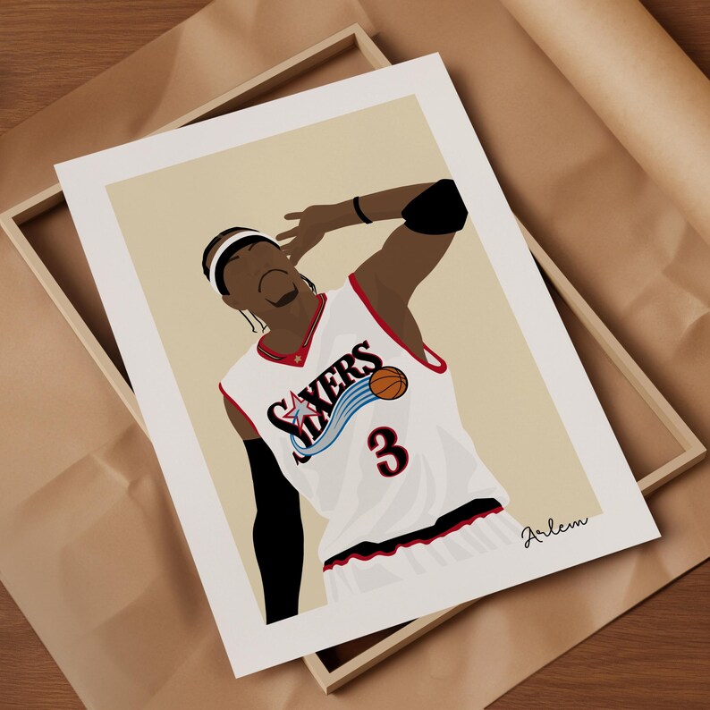Allen Iverson Poster - NBA Sixers Legend Basketball Poster, Minimalist ...