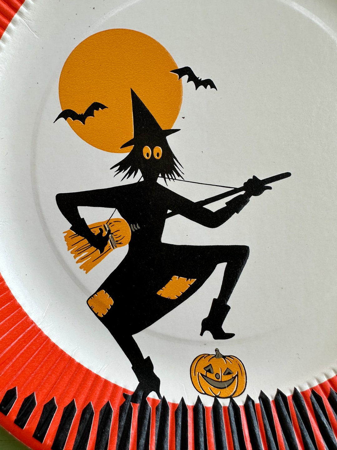 Vintage Halloween Paper Plate, Dancing Broom Guitar Witch - Etsy
