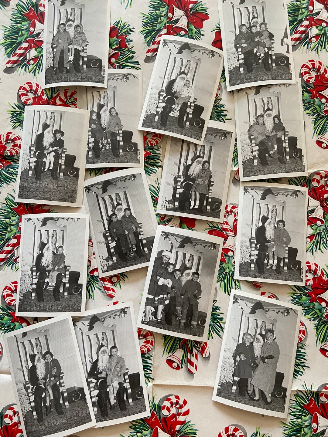 SIX Christmas Santa Visit Photo, Santa and Kids, Black and White Photo ...