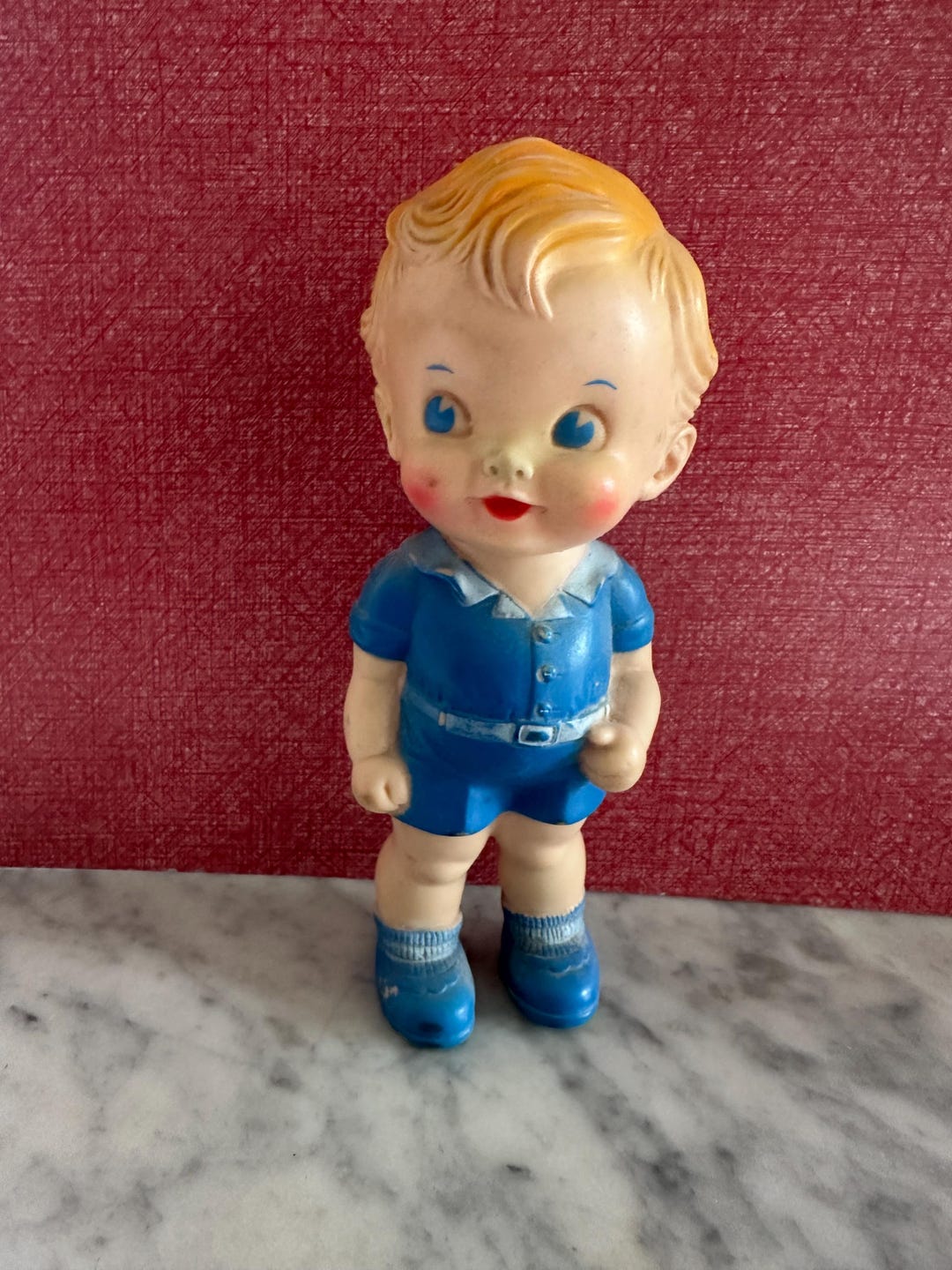 Vintage Rubber Boy, Squeak Toy, Blue Outfit, Sun Rubber, Ruth E Newton ...