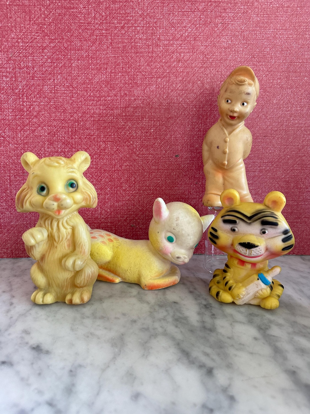 Vintage Rubber Squeak Toys, Set of Four, Boy, Tiger, Lamb, Instant ...