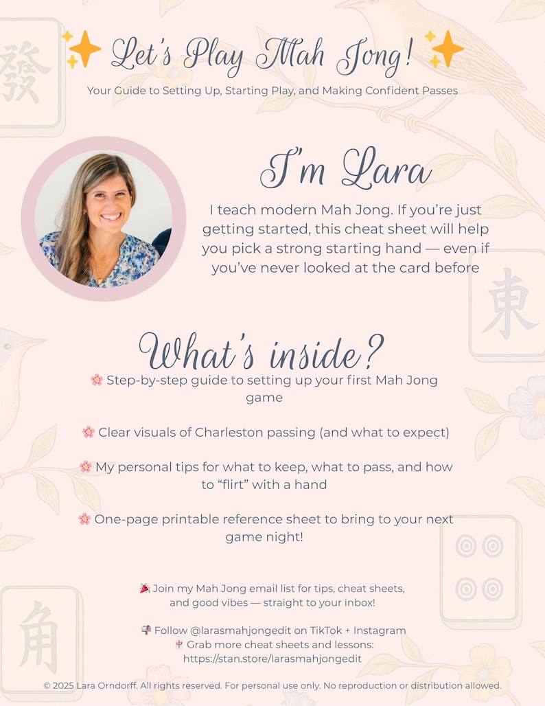 Mah Jong Beginner Cheat Sheet Bundle • Printable Quick Start Guide ...