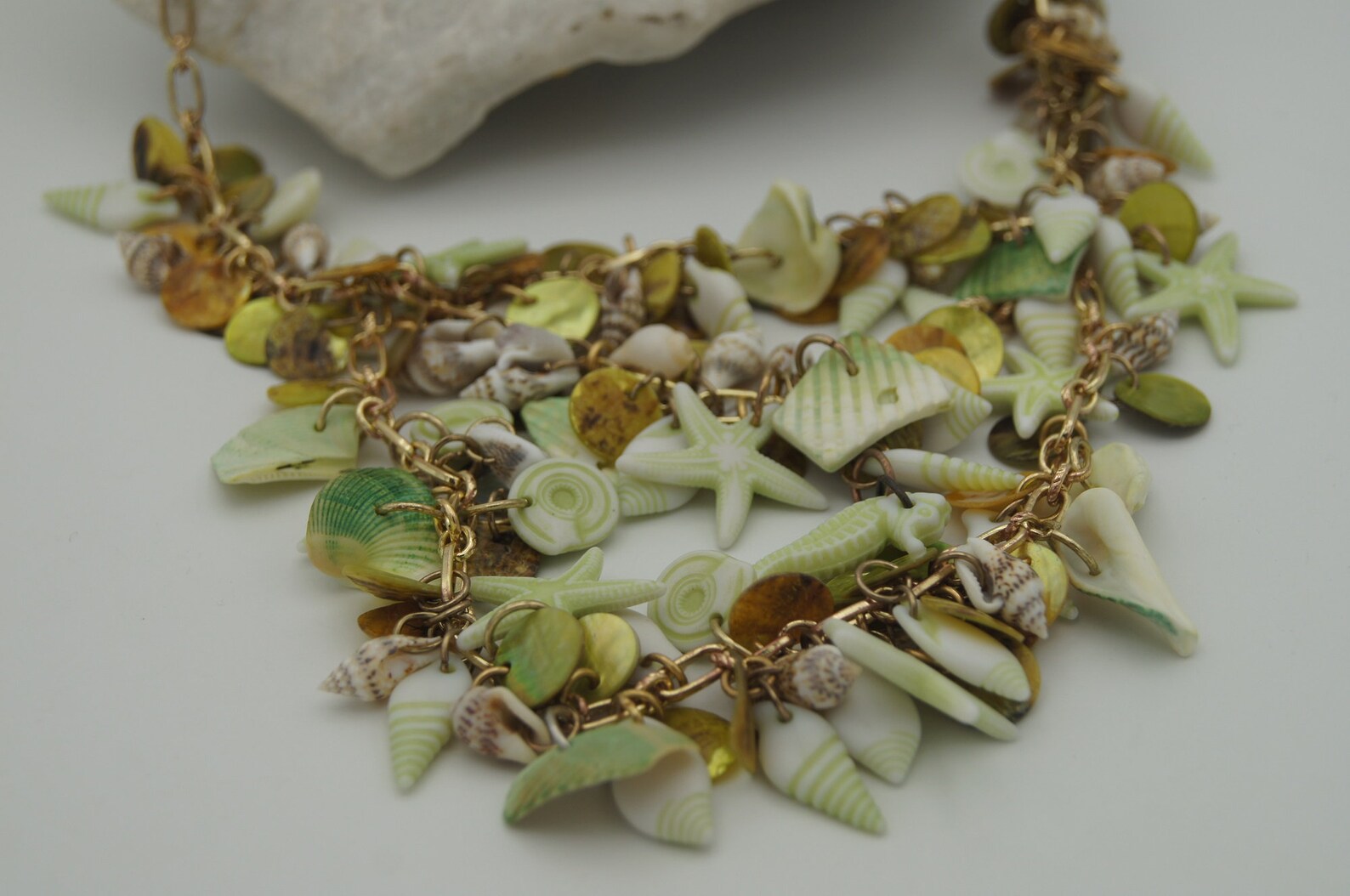 PEEKABOO SEA GREEN Triple Strand Shells & Charms Necklace - Etsy