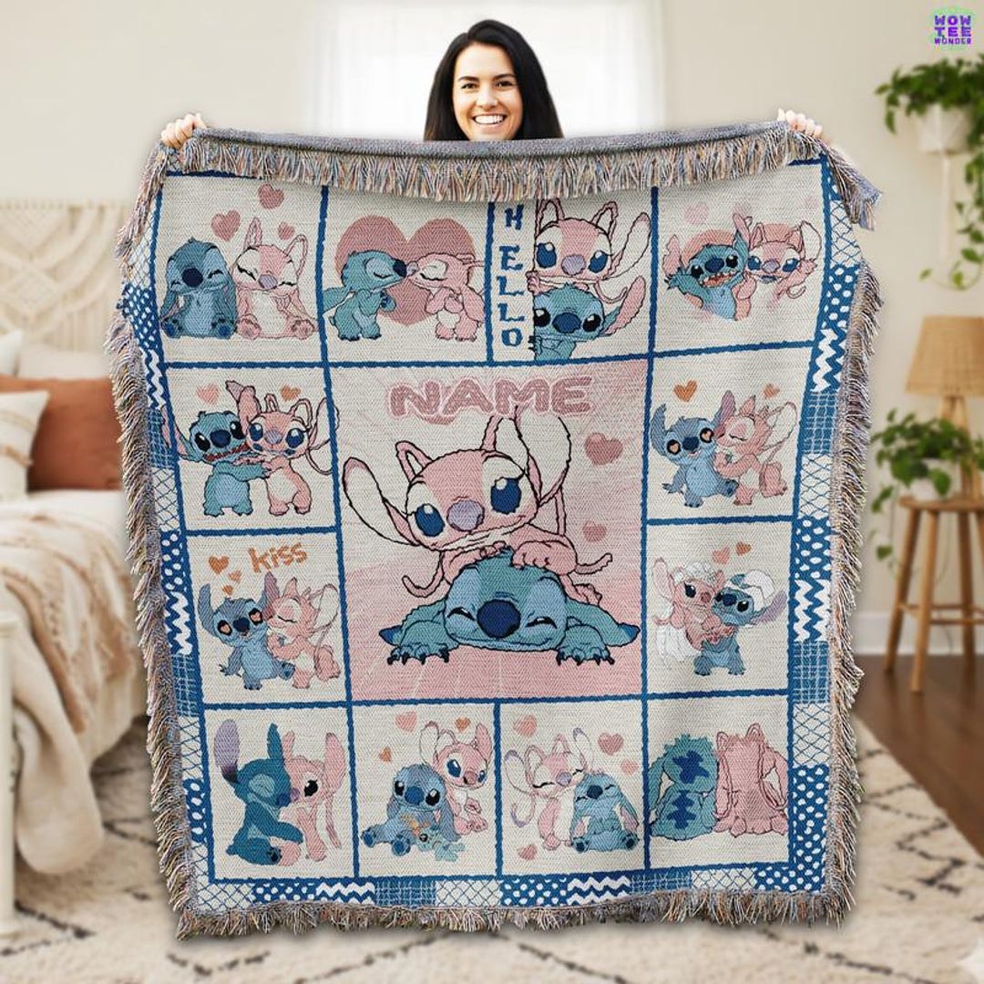 Disneyland Stitch Angel Woven Blanket, Stitch and Angel Throw Blanket ...