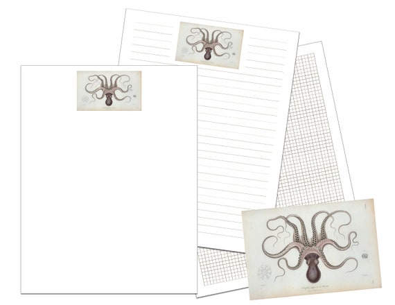 Vintage Octopus Writing Paper Printable PDF | Etsy