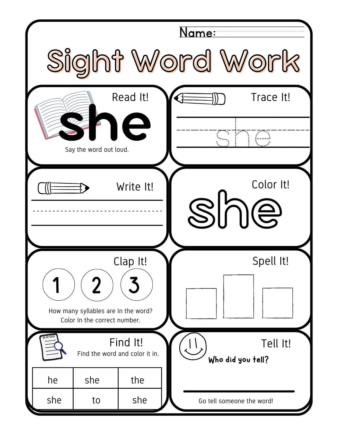 Kindergarten Sight Word Practice | Ages 4–6 | Fall Break Homework Fun ...