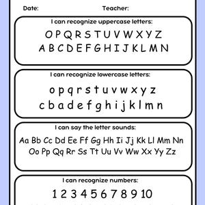 Kindergarten Readiness Assessment | Printable Preschool Evaluation ...