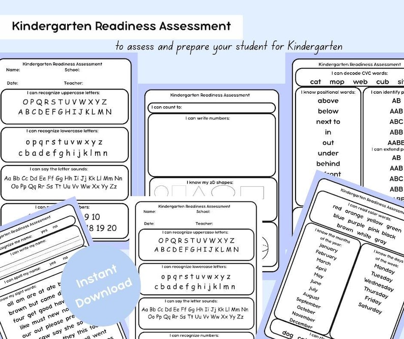 Kindergarten Readiness Assessment | Printable Preschool Evaluation ...