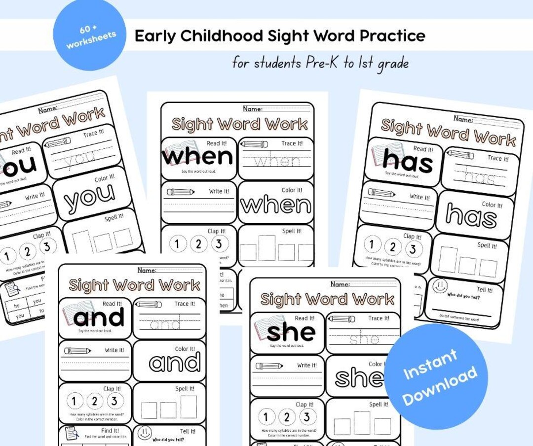 Kindergarten Sight Word Practice | Ages 4–6 | Fall Break Homework Fun ...