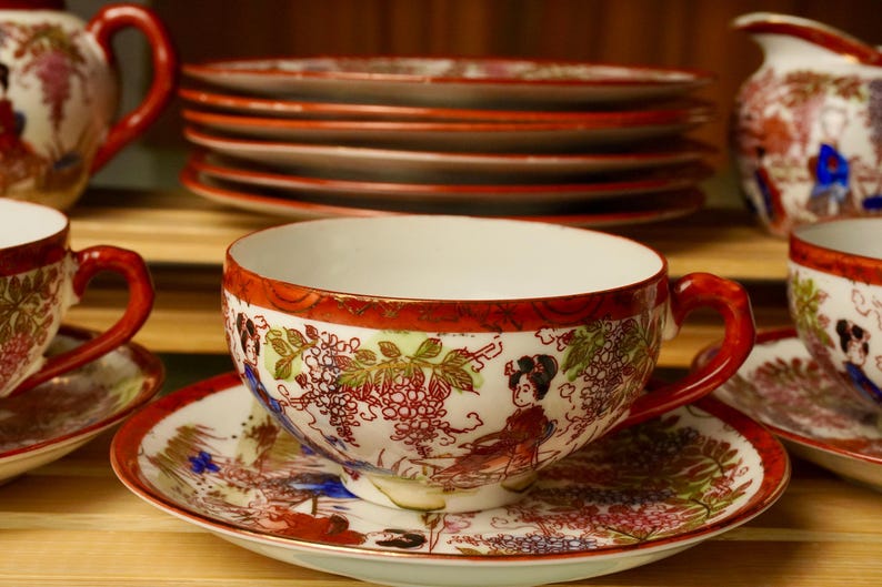 Set Da Tè/caffe Vintage Giapponese Con Geisha Litofania -anni ’40–’60 ...
