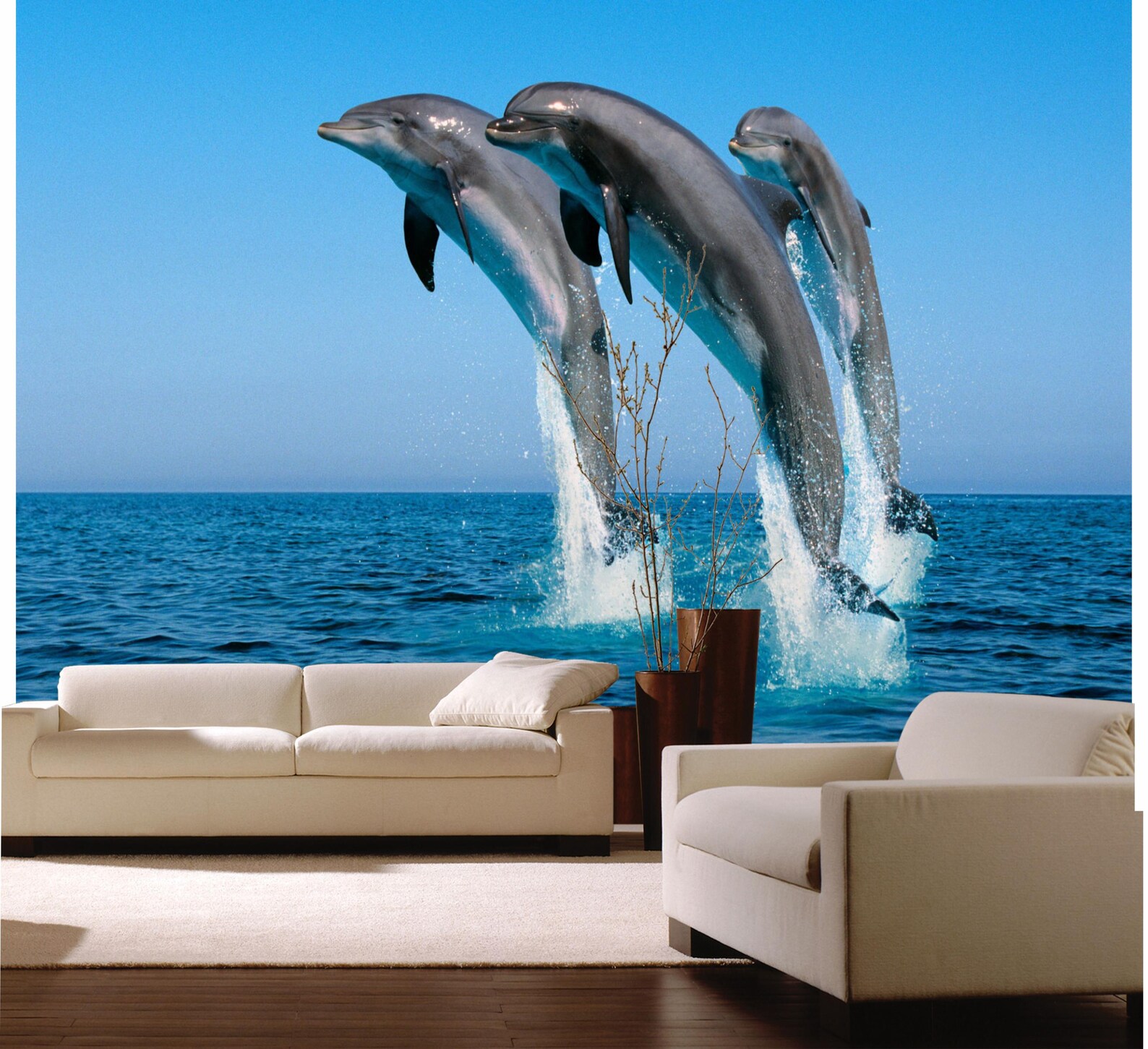 Dolphins Wall Decor, Ocean Animals Wallpaper, Living Room Wallpaper ...