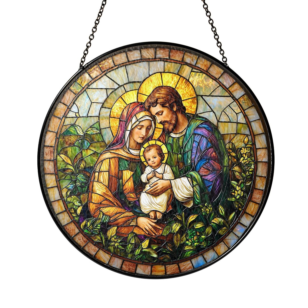 Nativity Stained Glass Suncatcher, Holy Family Window Hanging ...