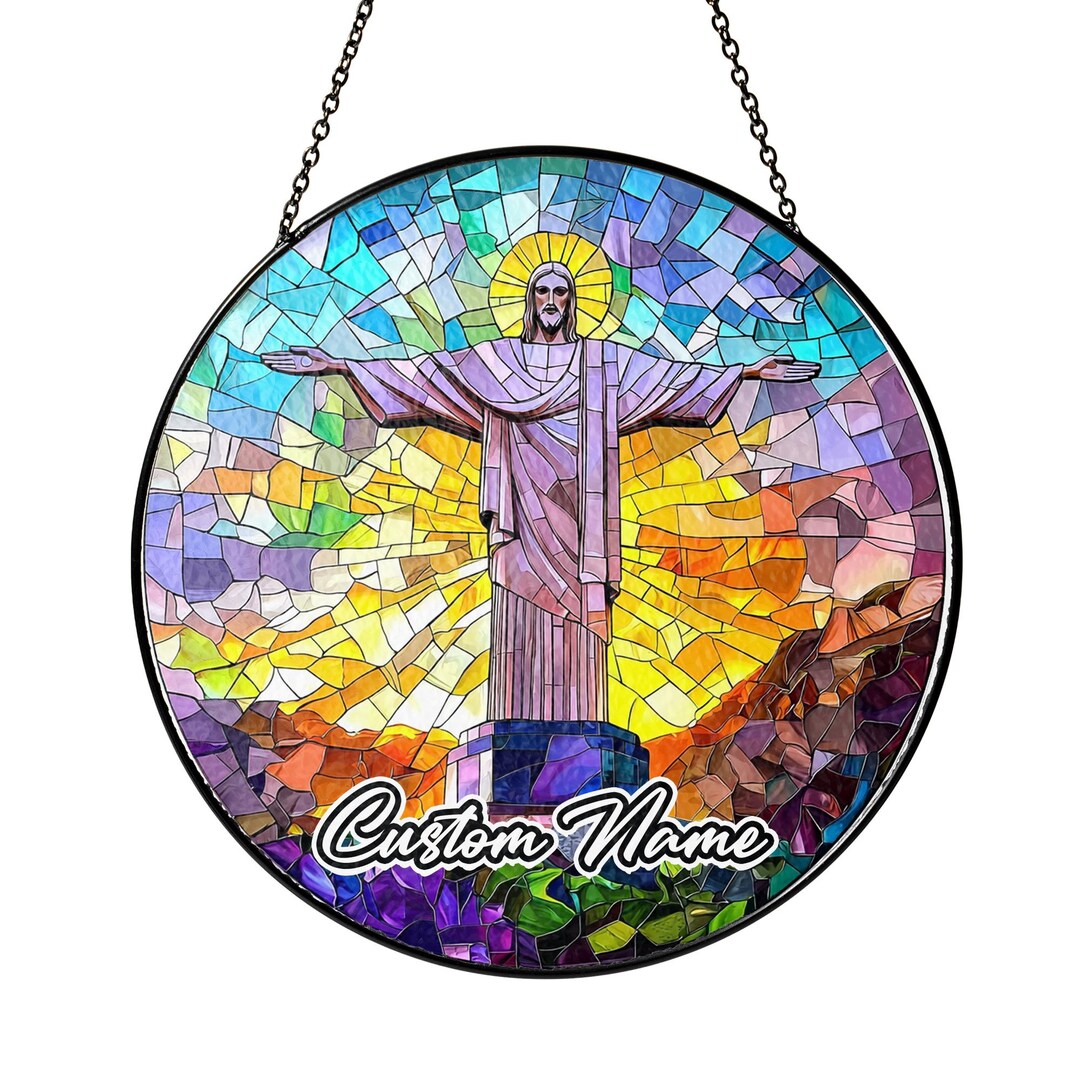 Christ the Redeemer Stained Glass Suncatcher, Rio Decor, Personalized ...