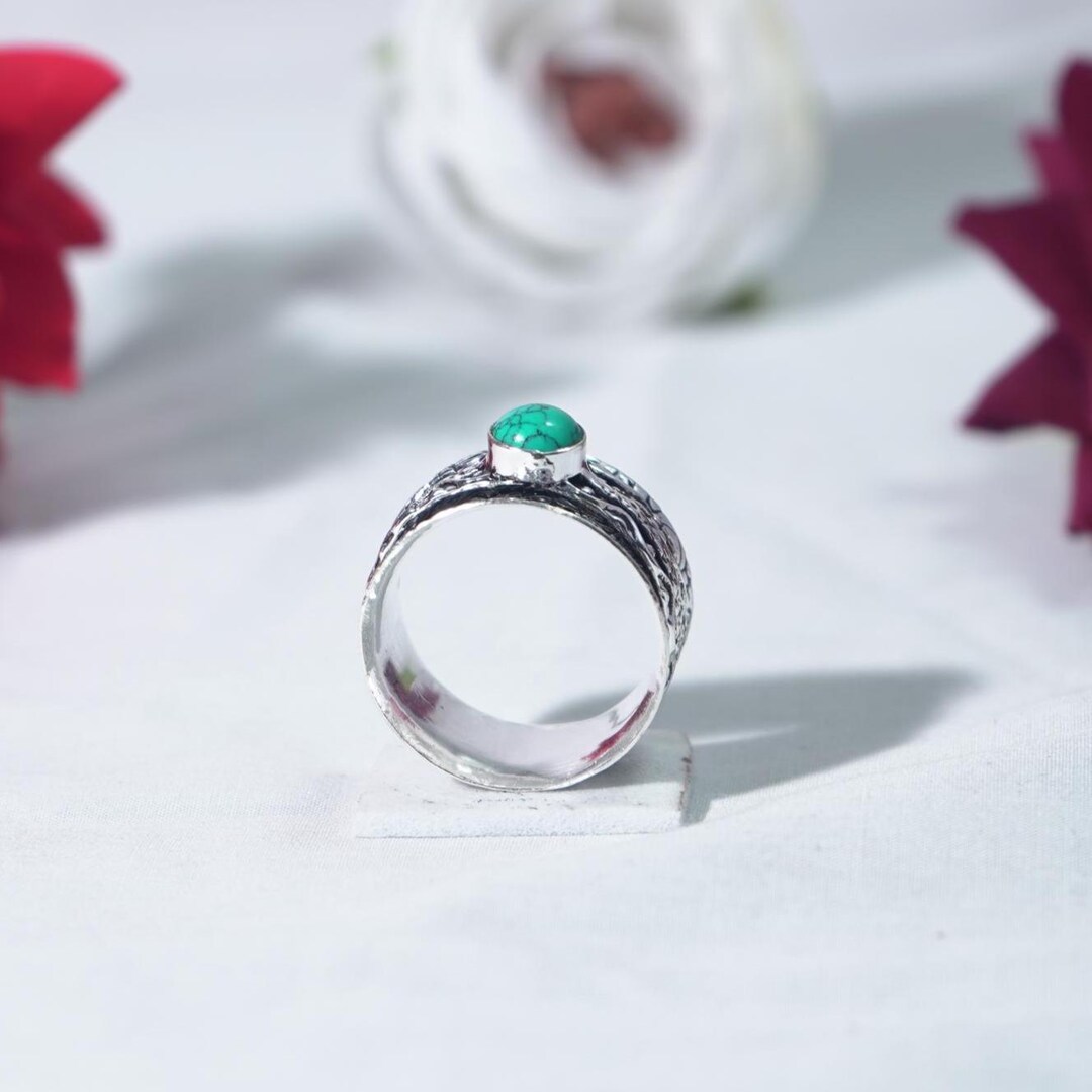 Handmade Sterling Silver Ring: Blue Stone Vintage Floral Band - Etsy