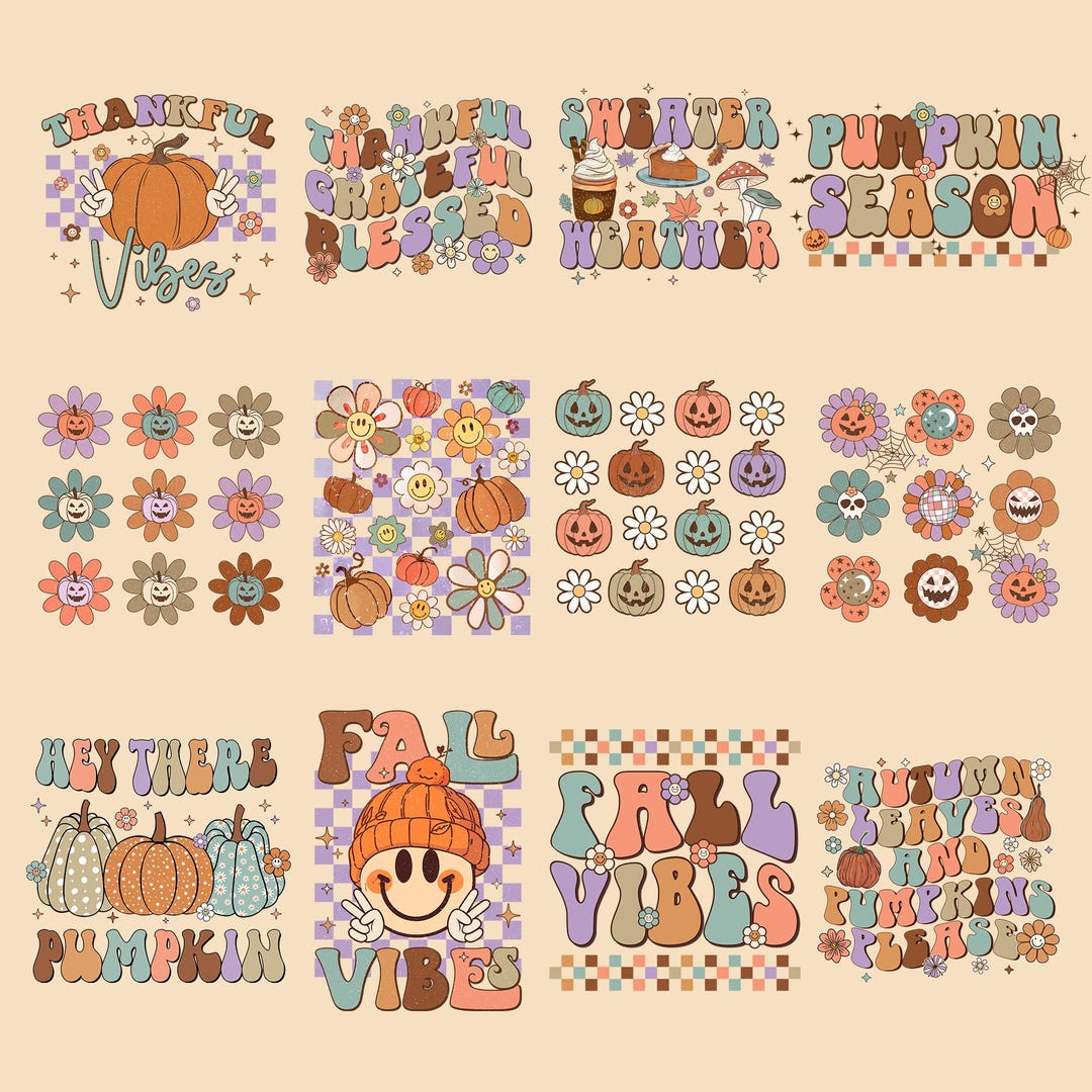 12 Png Groovy Autumn, Groovy Thankful Png, Thankful Vibes, Pumpkin ...