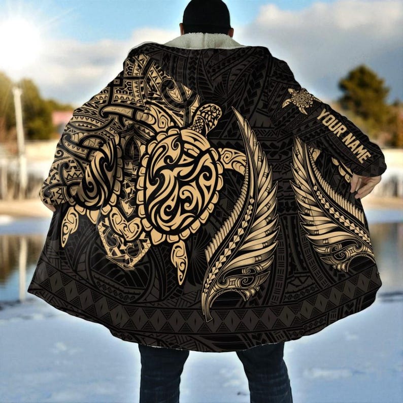 Polynesian Turtle Hooded Cloak, Custom Name Tribal Cape for Men ...