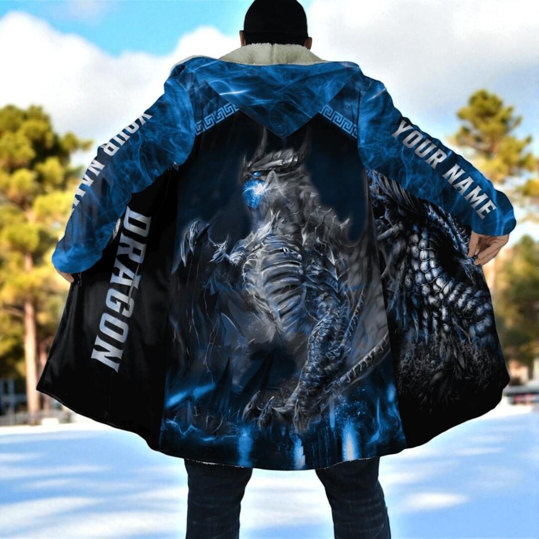 Blue Dragon Hooded Cloak for Men, Custom Name Cloak, Custom Name Hooded ...