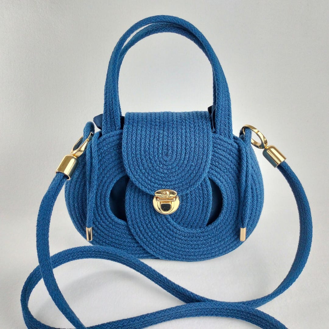 Blue Crochet Infinity Bag – Handmade Cotton Crossbody Purse - Etsy