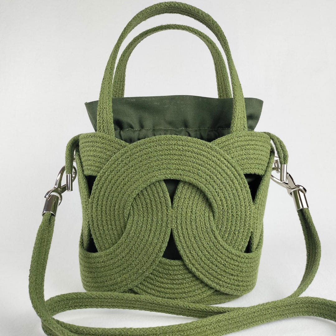 Handmade Green Cord Infinity Bag – Elegant Crossbody Purse With Pearl ...