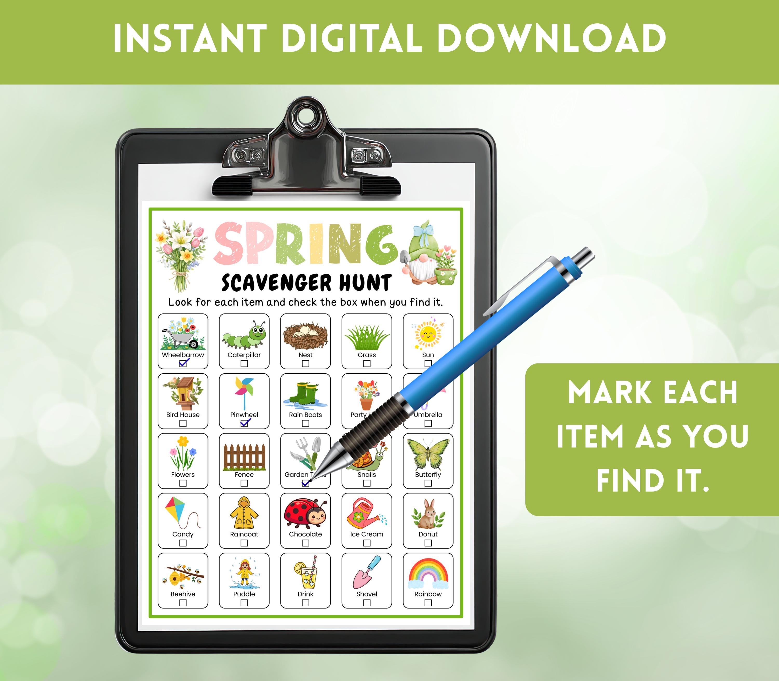 Spring Nature Scavenger Hunt, Printable Indoor Outdoor Treasure Hunt ...