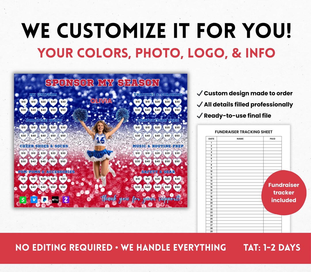 Custom Cheer Fundraiser Template | Sponsor My Season Board | Team ...