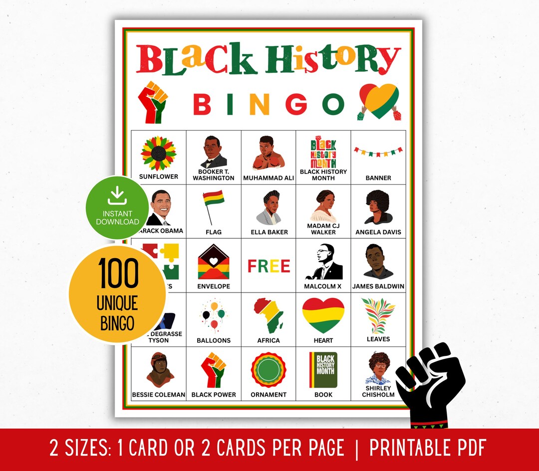 Black History Bingo, 100 Black History Bingo Cards, Kids Black History ...