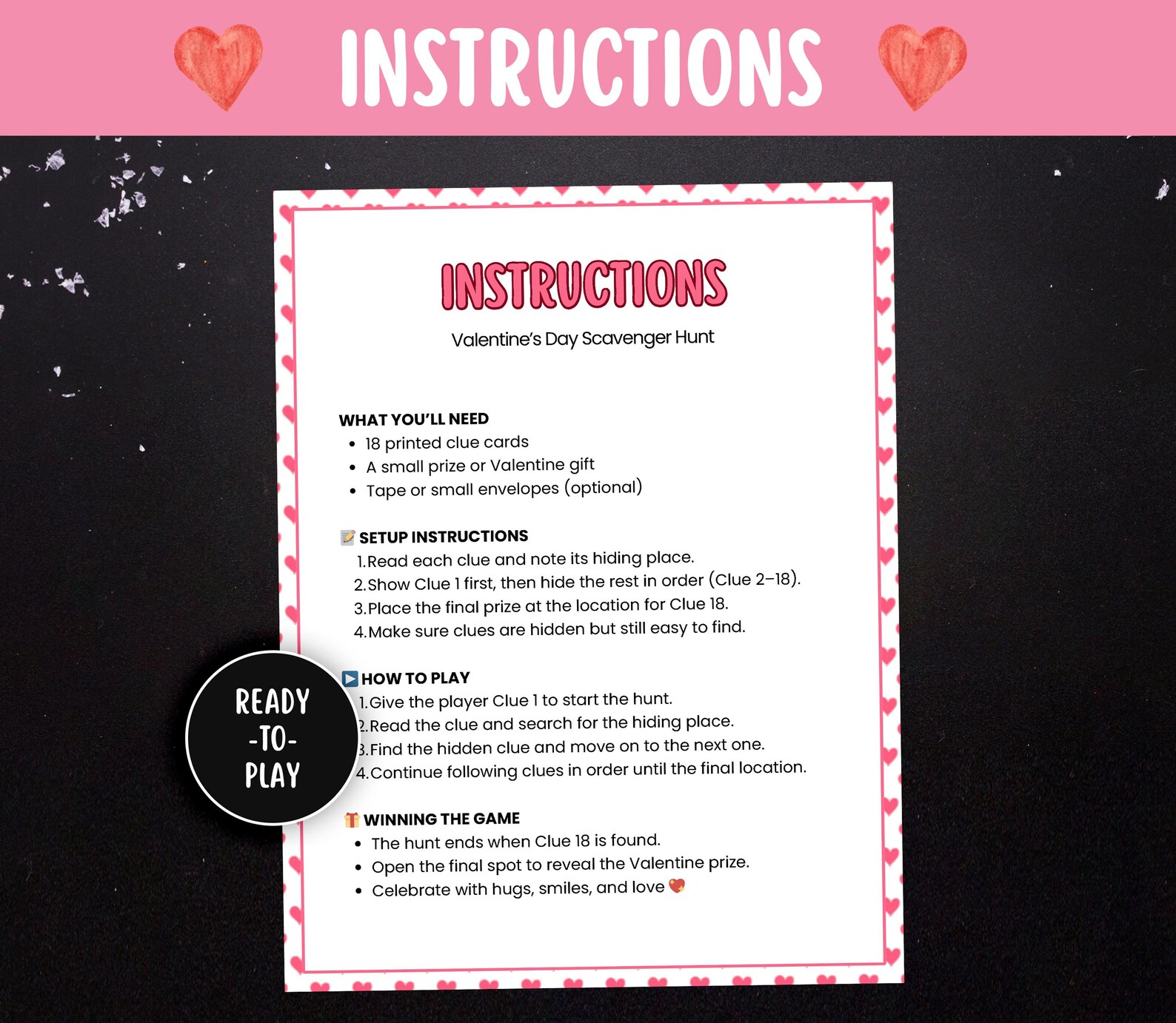 Valentine’s Day Scavenger Hunt for Kids, Printable Valentine Treasure ...