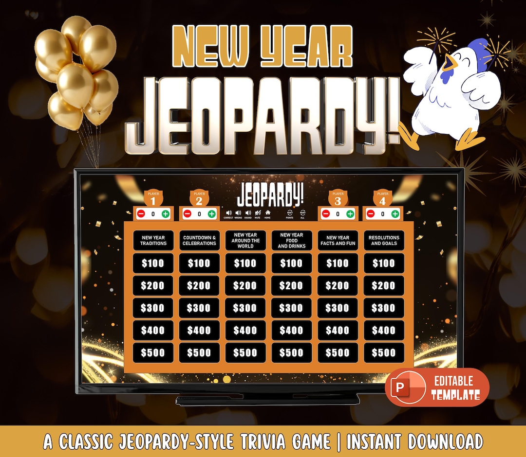 New Year Jeopardy Game Powerpoint, New Year's Eve Game, New Year Party ...