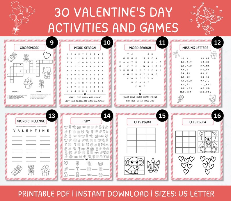 30 Valentine's Day Kid's Activities, Printable Valentine's Day Bundle ...