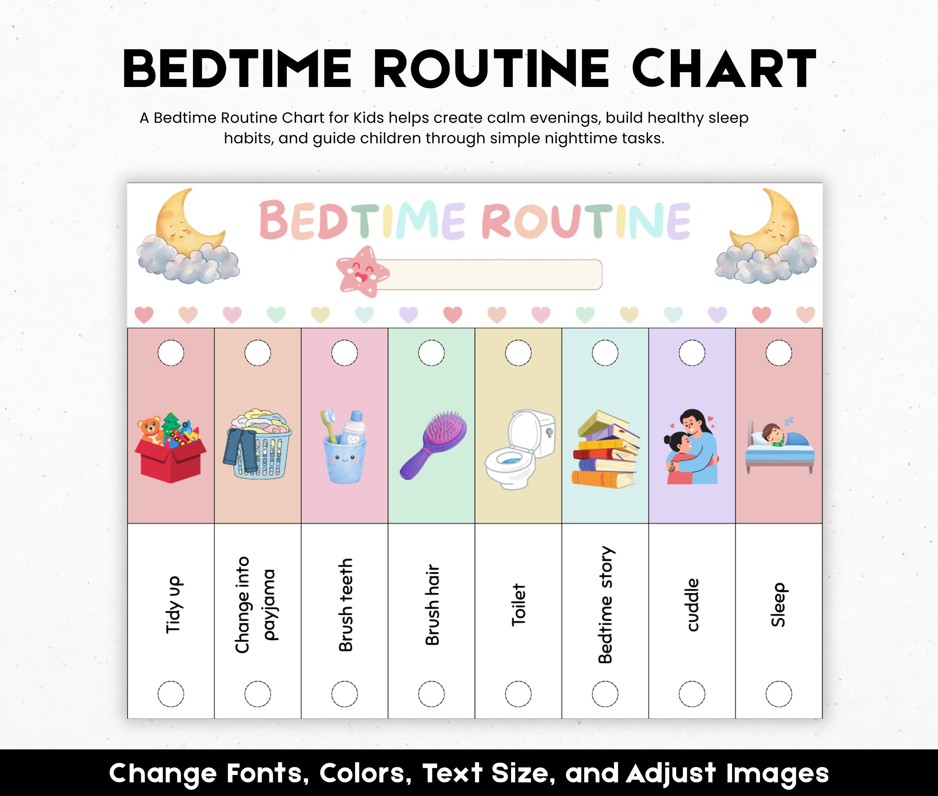 Printable Kids Flip Routine Chart, Editable Morning Evening Bedtime ...