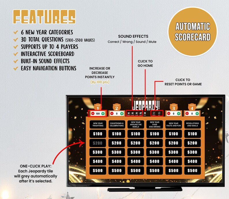 New Year Jeopardy Game Powerpoint, New Year's Eve Game, New Year Party ...