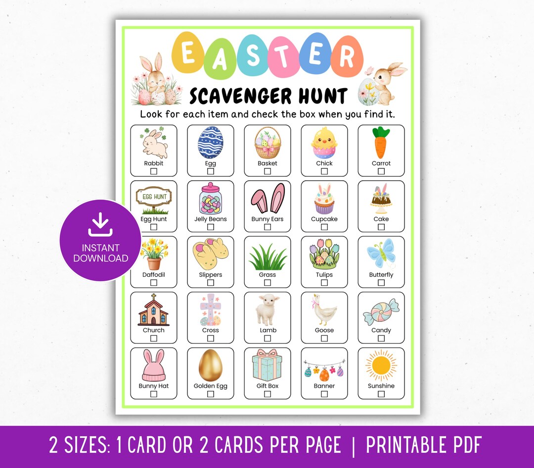 Easter Scavenger Hunt for Kids, Printable Indoor Easter Egg Hunt Game ...