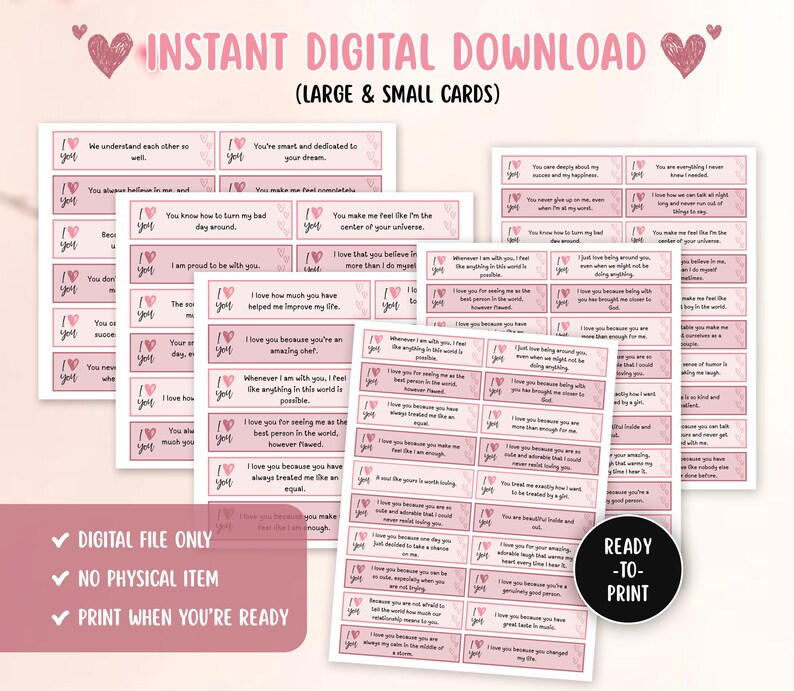 70 Reasons Why I Love You Card, Printable Love Notes Jar, Personalized ...