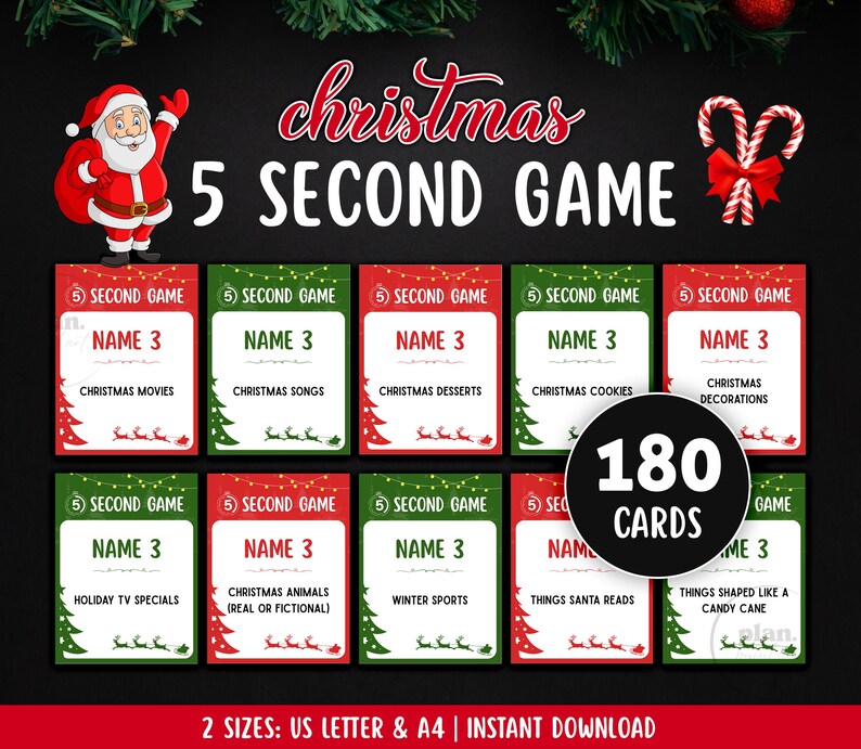 Christmas 5 Second Game, Printable Fun Christmas Game for Adults Kids ...