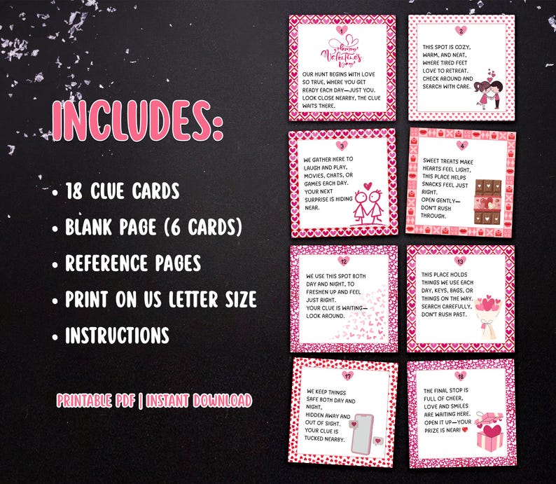 Valentine’s Day Scavenger Hunt for Kids, Printable Valentine Treasure ...